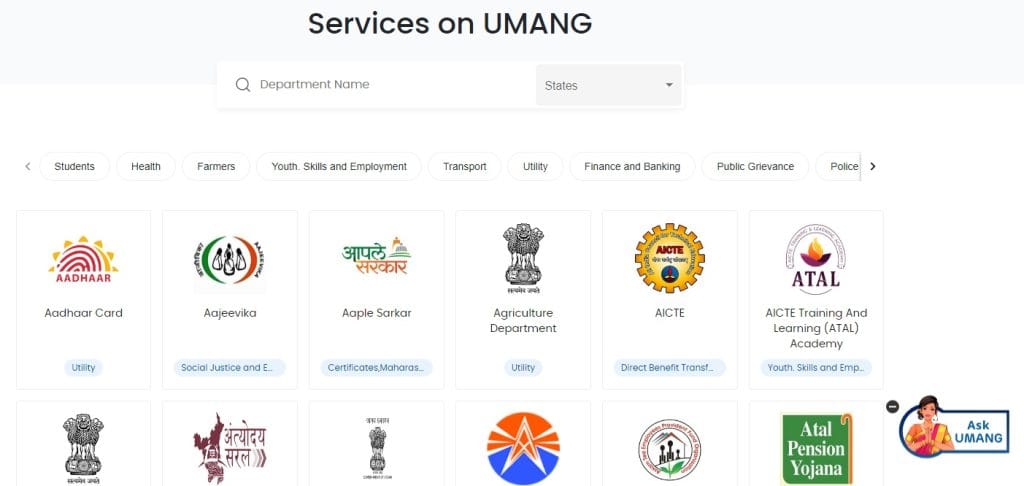 Umang App Download : Login and Services List